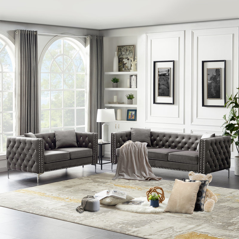 Velvet grey sofa set store